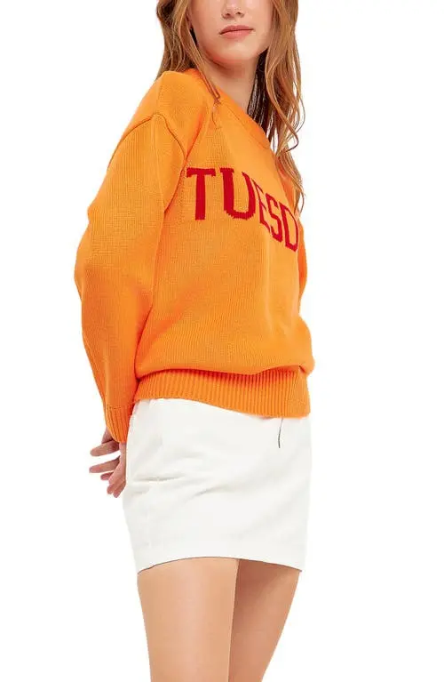 English Factory Motif Crewneck Sweater - Orange/red