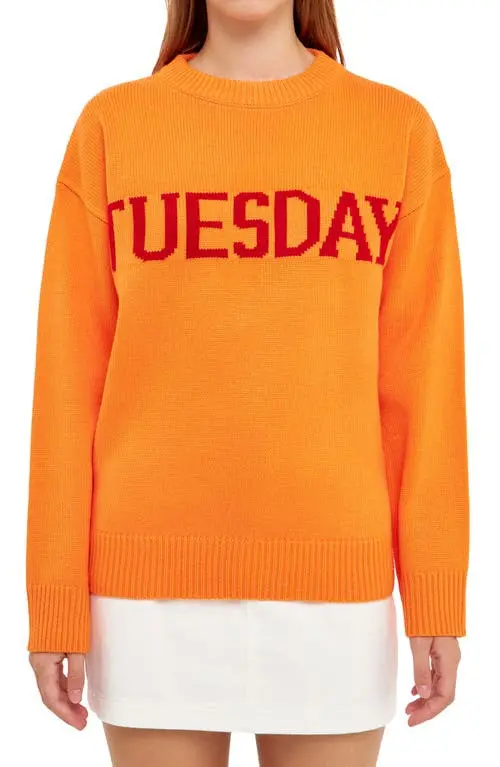 English Factory Motif Crewneck Sweater - Orange/red