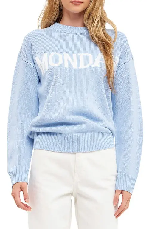 English Factory Motif Crewneck Sweater - Powder Blue
