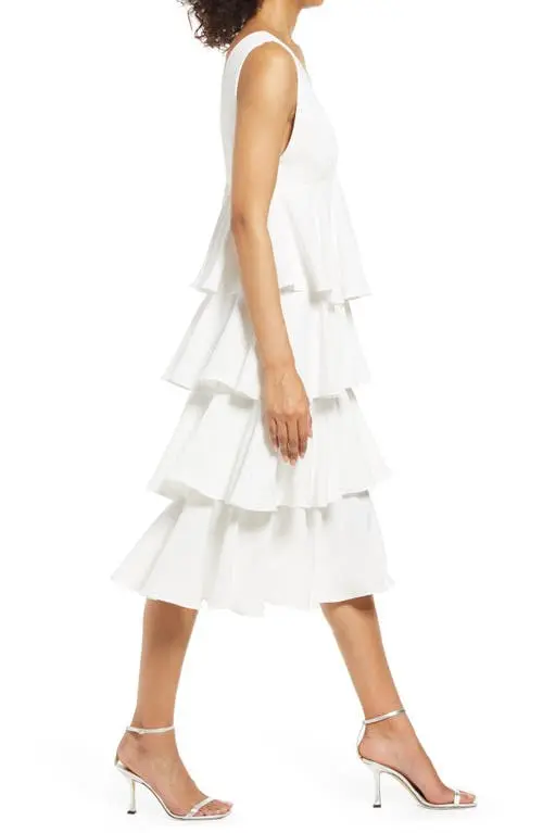 CHI CHI LONDON Plunge Neck Tiered Ruffle Dress