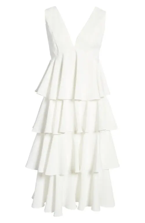 CHI CHI LONDON Plunge Neck Tiered Ruffle Dress