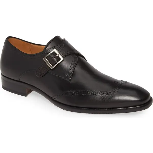 Mezlan Forest Single Monk Strap Wingtip Shoe - Black Leather