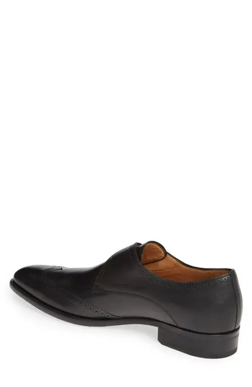 Mezlan Forest Single Monk Strap Wingtip Shoe - Black Leather