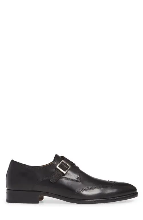 Mezlan Forest Single Monk Strap Wingtip Shoe - Black Leather