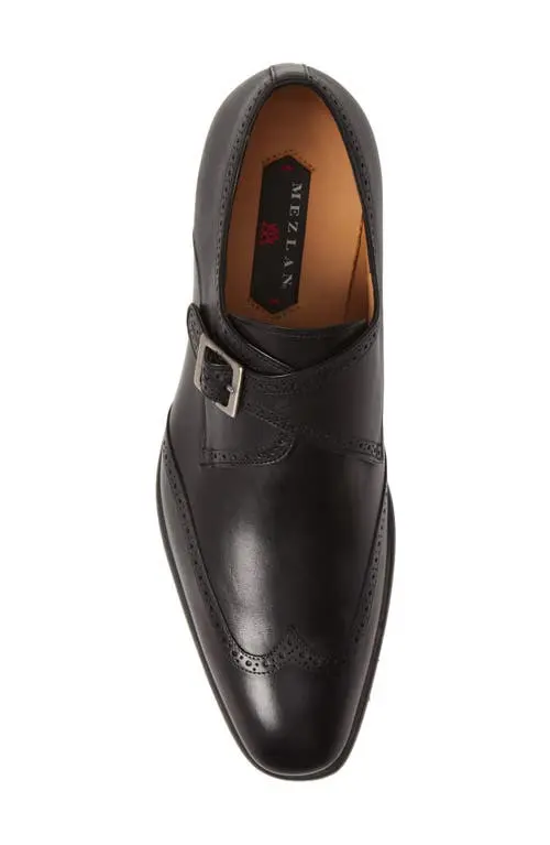Mezlan Forest Single Monk Strap Wingtip Shoe - Black Leather