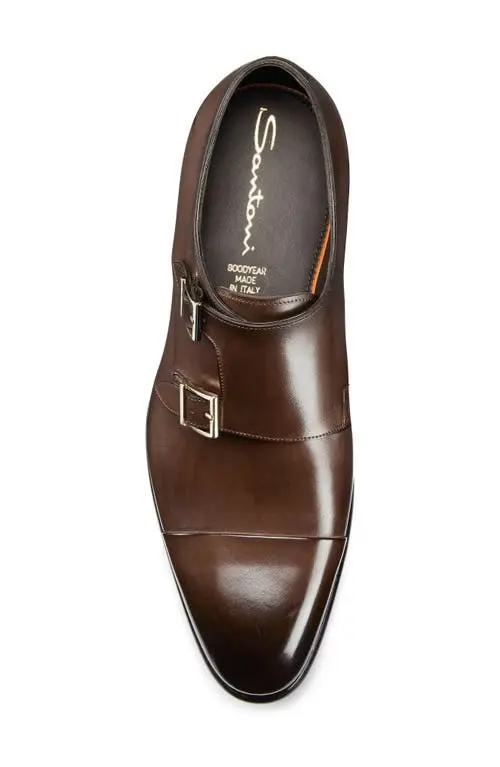 Santoni Ira Double Monk Strap Shoe - Tan