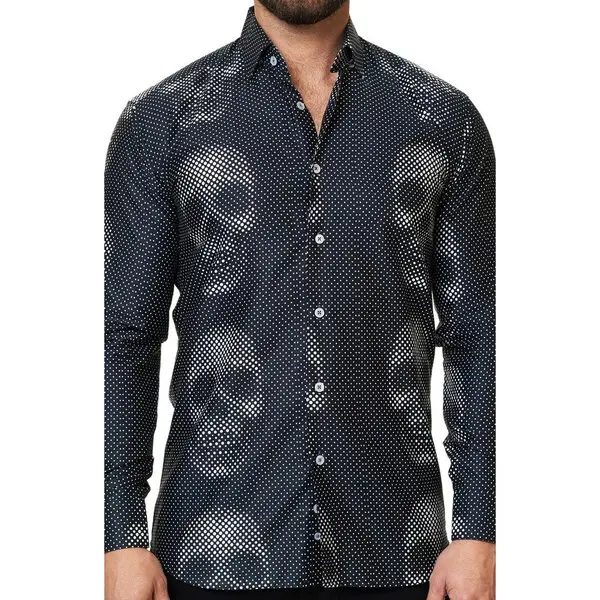 MACEOO Luxor Funky Skull Dot Print Button-up Shirt