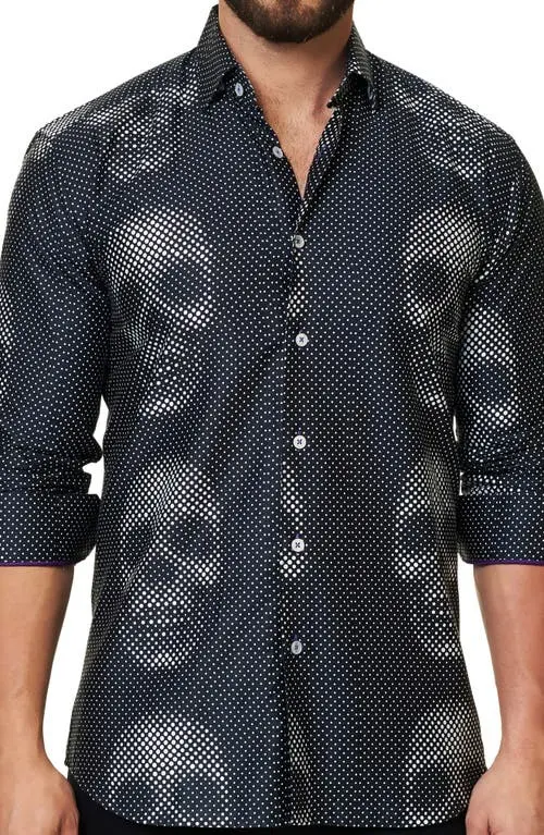 MACEOO Luxor Funky Skull Dot Print Button-up Shirt