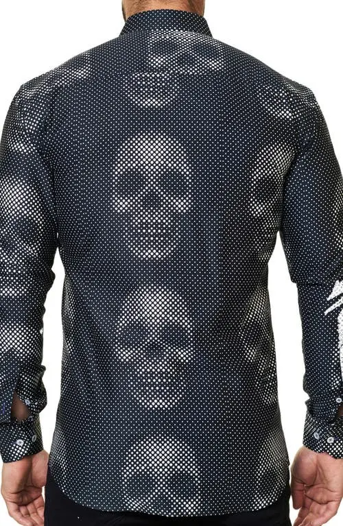MACEOO Luxor Funky Skull Dot Print Button-up Shirt