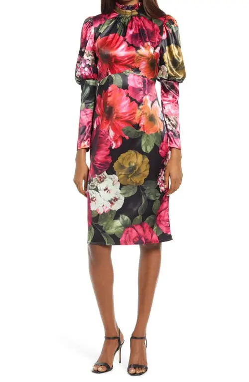 chi chi london long sleeve dress Chi Chi Long Sleeve Ring Detail Floral Maxi Dress in Blue, Size 10