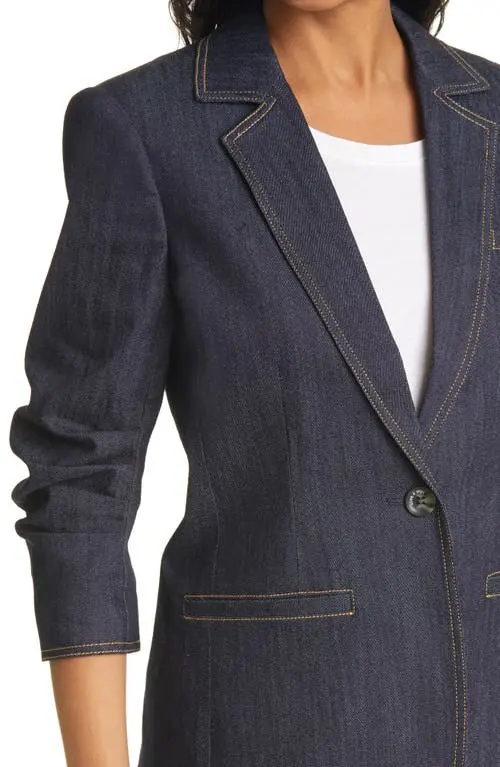 Cinq À Sept Khloe Ruched Sleeve Denim Blazer - Indigo