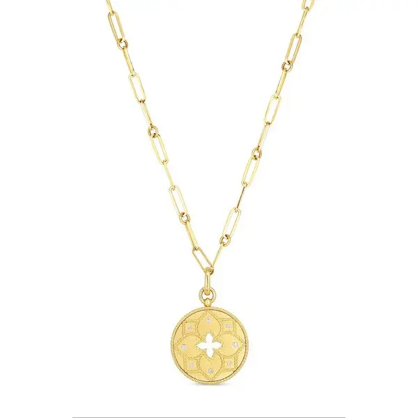 Roberto Coin Venetian Princess Diamond Medallion Necklace - Yg