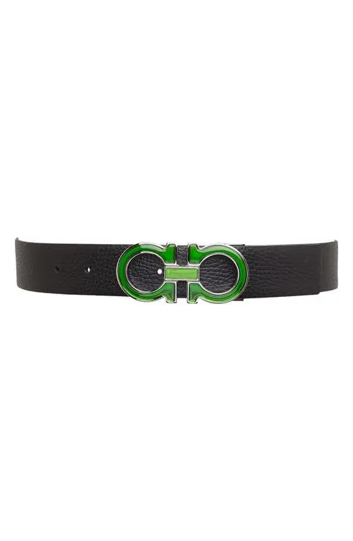 FERRAGAMO Salvatore Double Gancio Reversible Belt - Nero Scrubs Green