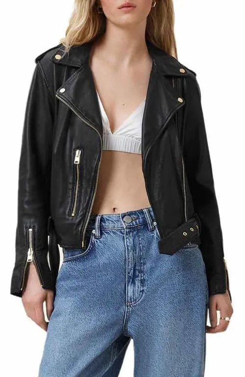 ALLSAINTS Balfern Leather Biker Jacket - Black/ Gold