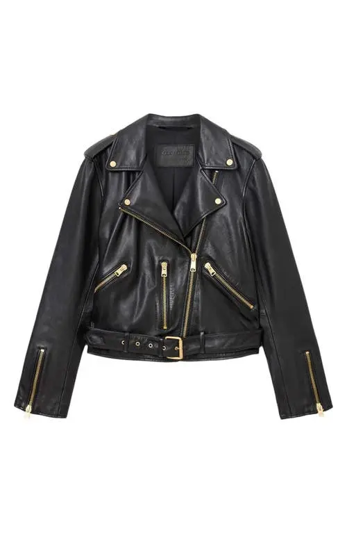 ALLSAINTS Balfern Leather Biker Jacket - Black/ Gold