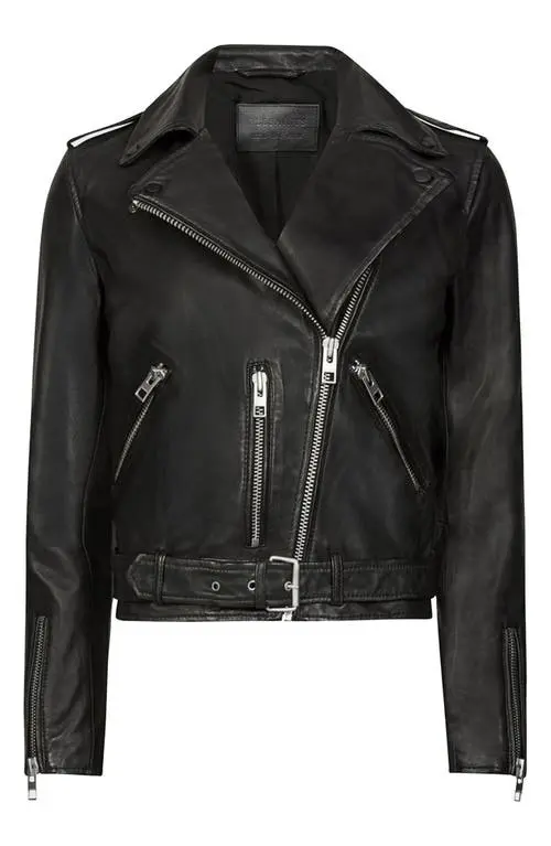 ALLSAINTS Balfern Leather Biker Jacket - Black/ Silver