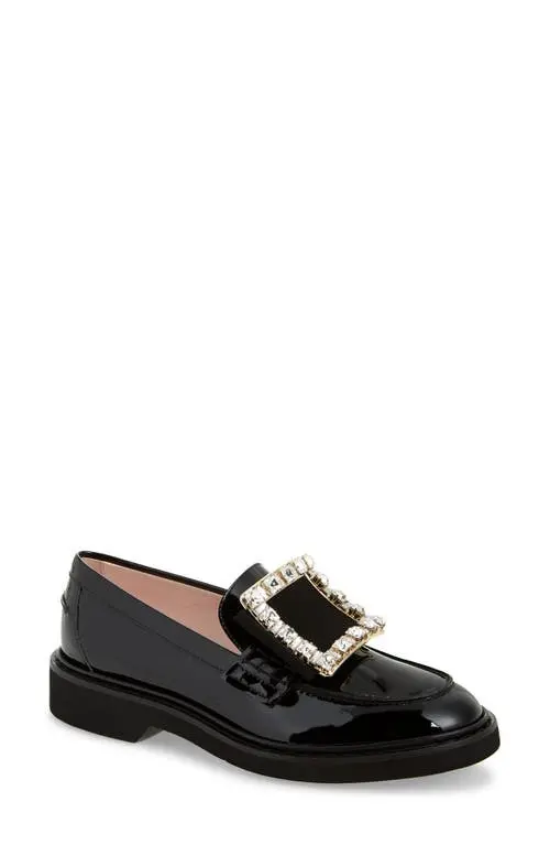 ROGER VIVIER Viv Rangers Crystal Buckle Loafer - Black/crystal