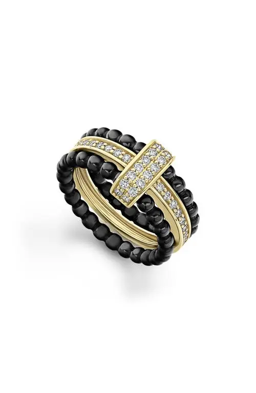 Lagos Meridian Diamond And Ceramic Stacking Ring Set - Gold/black