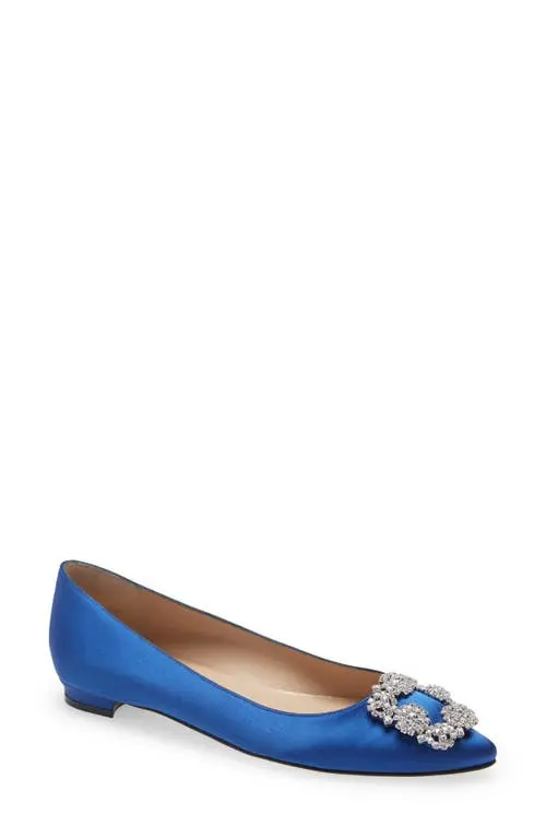Manolo Blahnik Hangisi Crystal Buckle Flat - Blue