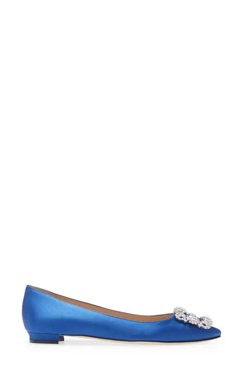 Manolo Blahnik Hangisi Crystal Buckle Flat - Blue