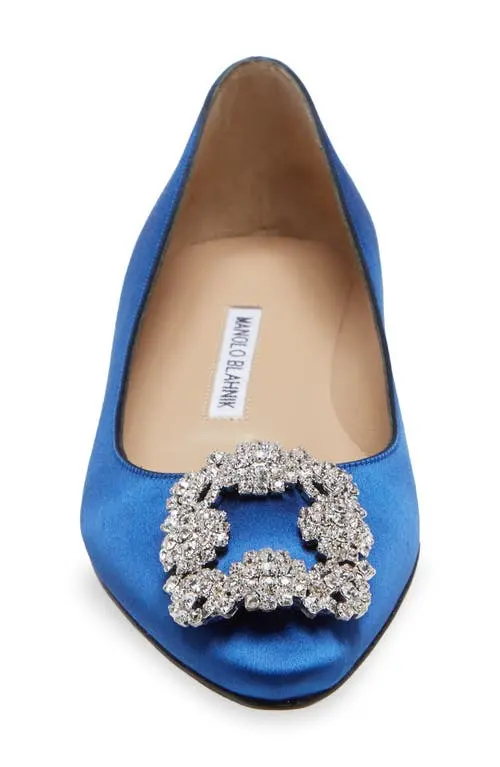 Manolo Blahnik Hangisi Crystal Buckle Flat - Blue