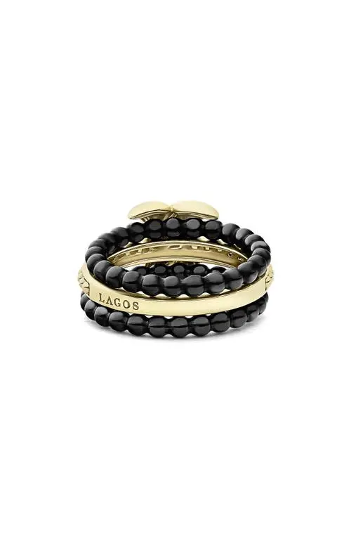 Lagos Meridian 18k Gold & Ceramic Stacking Ring Set - Gold/ Black