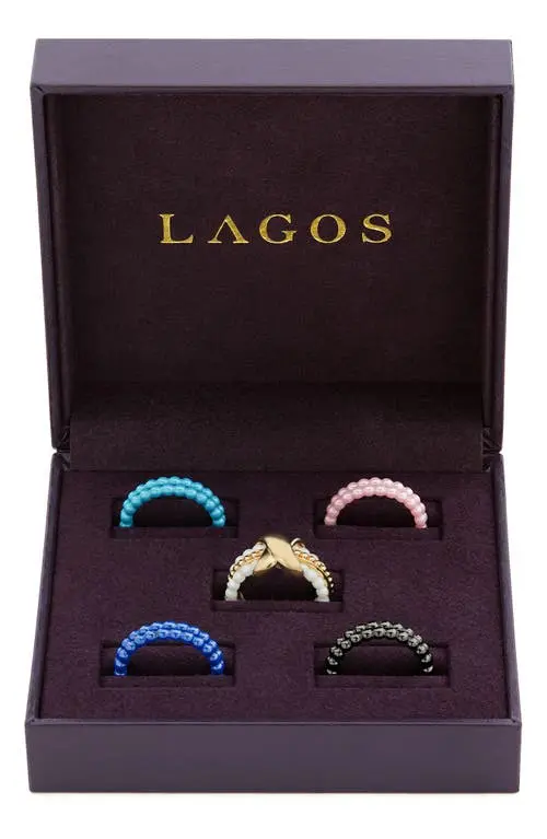 Lagos Meridian 18k Gold & Ceramic Stacking Ring Set - Gold/ Black