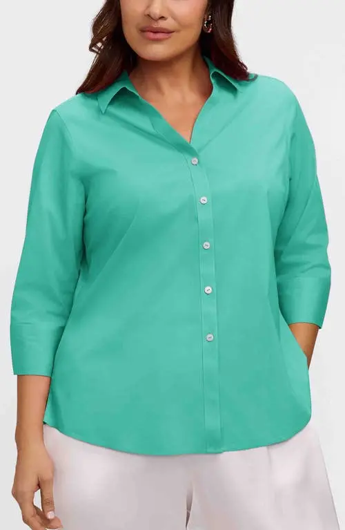 Foxcroft Mary Non-iron Stretch Cotton Button-up Shirt - Biscay Green