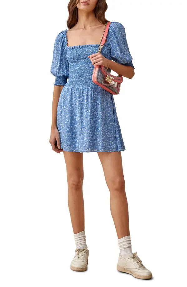 reformation blue floral mini dress NEVER WORN Reformation Blue Floral Print mini dress