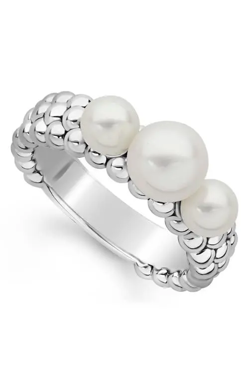 Lagos Luna Pearl Caviar Band Ring - Silver/ Pearl