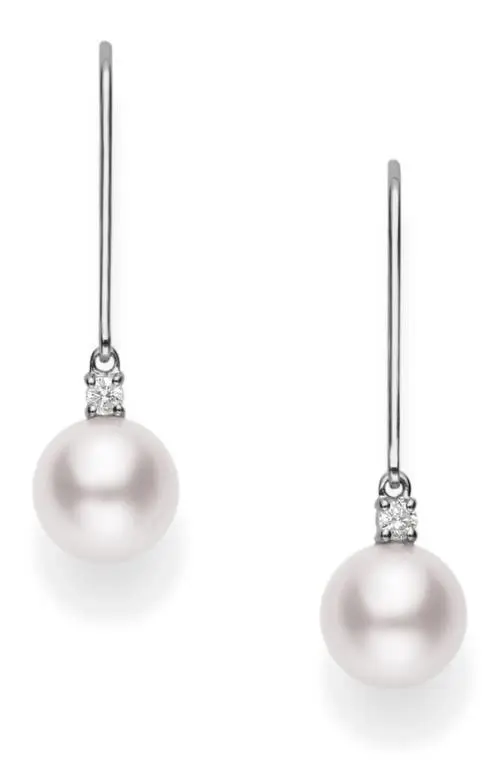 Mikimoto Akoya Pearl And Diamond Linear Earrings - White Gold