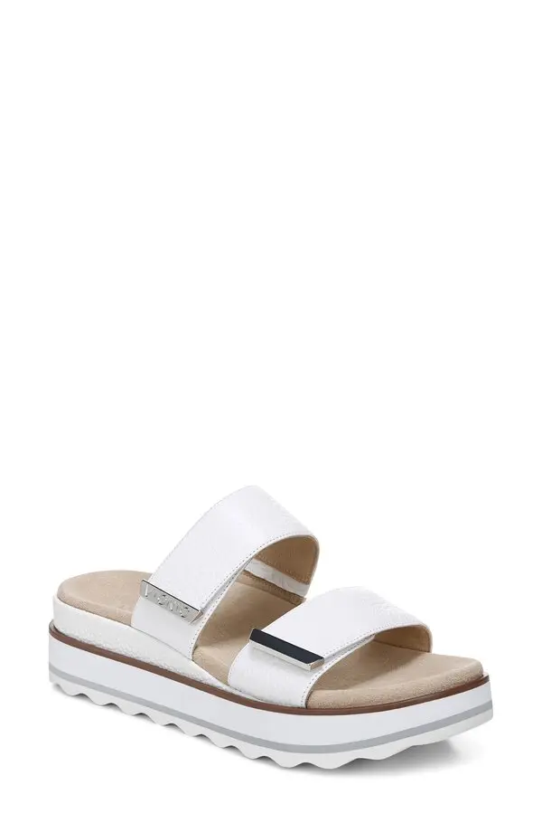 Vionic Brandie Platform Slide Sandal In White Leather 60% Off