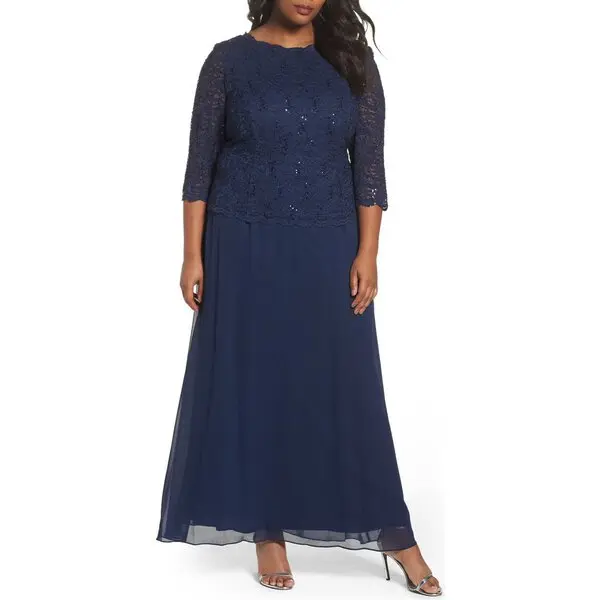 Alex Evenings A-Line Gown - Navy | Editorialist