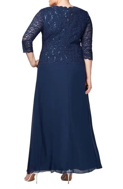 sachin and babi light blue dress Alex Evenings A-Line Gown - Navy