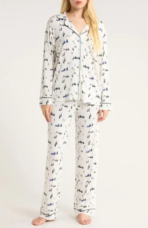 Eberjey Gisele Printed Long Pajamas - Ski Chalet Ivory/pin