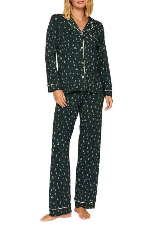 Eberjey Gisele Printed Long Pajamas - Winter Pine/ivory