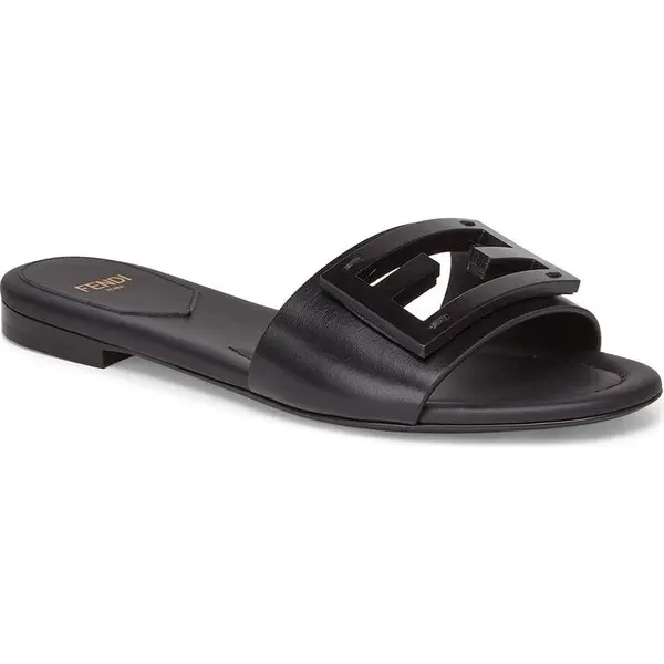 Fendi Signature Logo Slide Sandal - Black