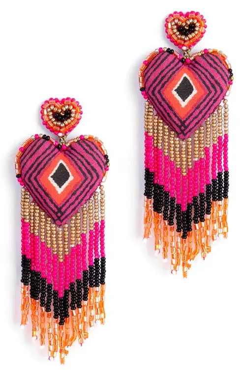 Deepa Gurnani Passion Fringe Drop Earrings - Fuchsia