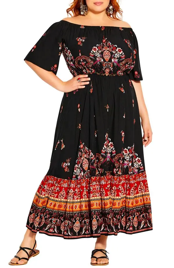 City Chic Angel Off The Shoulder Dress - Black Angel | Editorialist