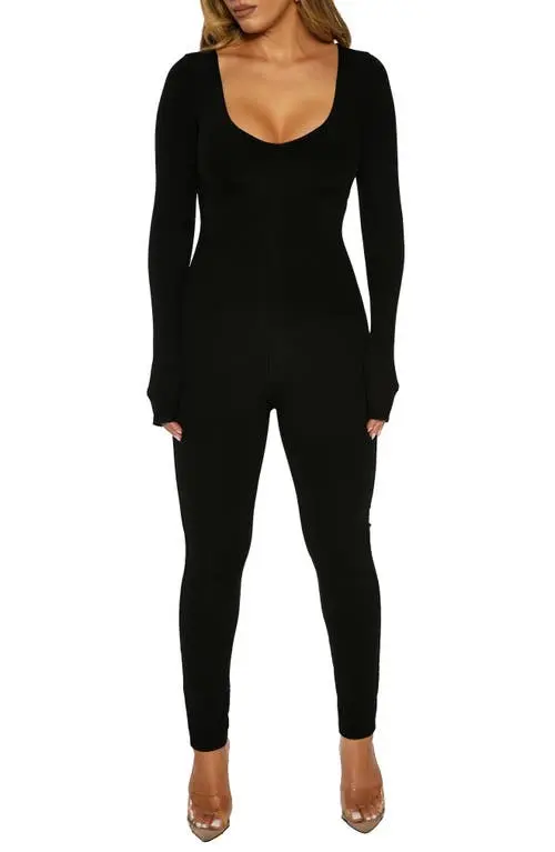 Naked Wardrobe Long Sleeve Stretch Jumpsuit - Black