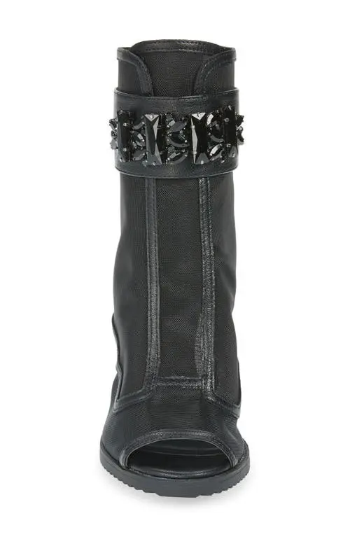 Karl Lagerfeld Paris Peep Toe Bootie With Crystal Strap