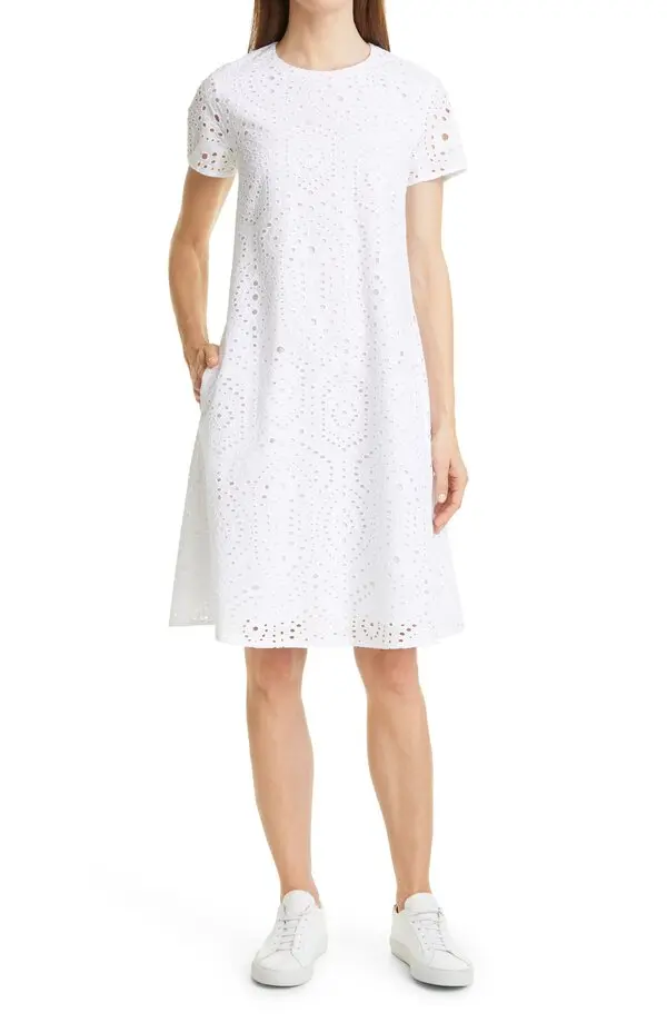 Boss Dajour Eyelet Shift Dress In White - 63% Off | Editorialist