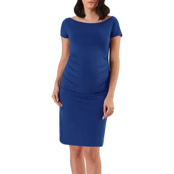 green emerald velvet dress New Life White Maternity Square Neck Ruched Midi Dress – Club L London main image 1