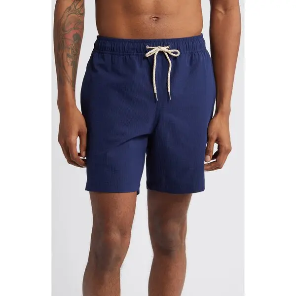 FAIR HARBOR The Bayberry Swim Trunks - Navy Seersucker