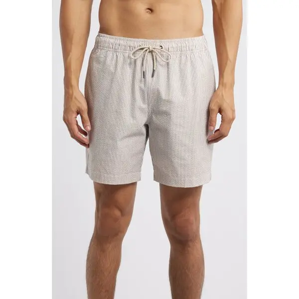 FAIR HARBOR The Bayberry Swim Trunks - Sand Seersucker (280)
