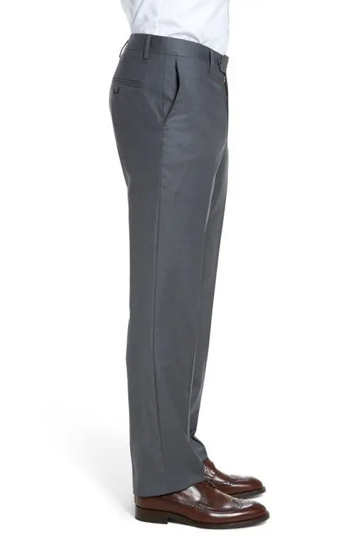 Berle Flat Front Modern Fit Gabardine Stretch Wool Trousers - Medium Grey
