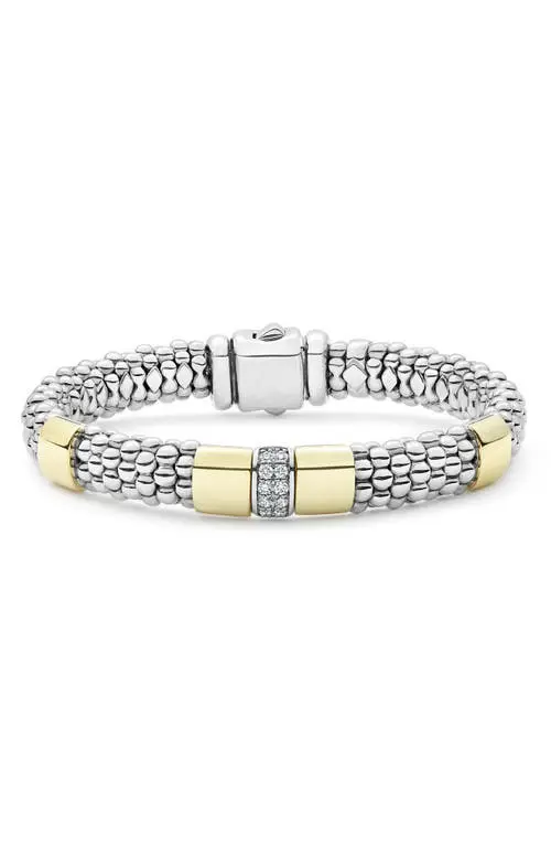 Lagos Caviar Lux Diamond Rope Station Bracelet In Sterling Silver And 18k Gold - Silver/ Gold