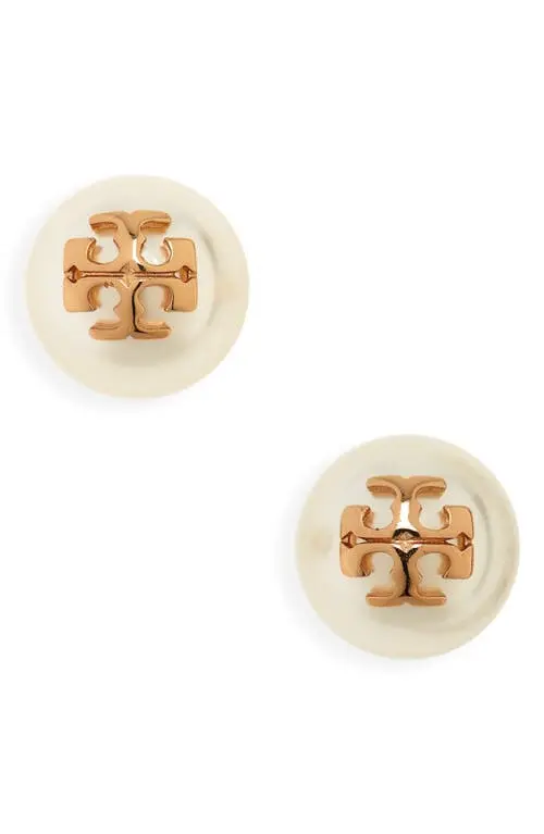 Tory Burch Moondance Pearl Stud Earrings - Ivory/tory Gold