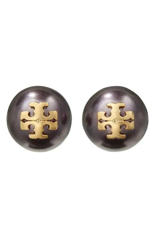 Tory Burch Moondance Pearl Stud Earrings - Tory Gold/dark Purple