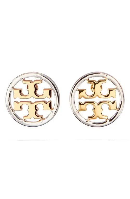Tory Burch Icon Circle Stud Earrings - Tory Gold / Silver